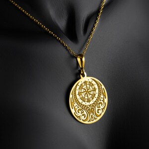 14K Solid Gold Compass Pendant, Compass With Maori Design, Polynesian ...