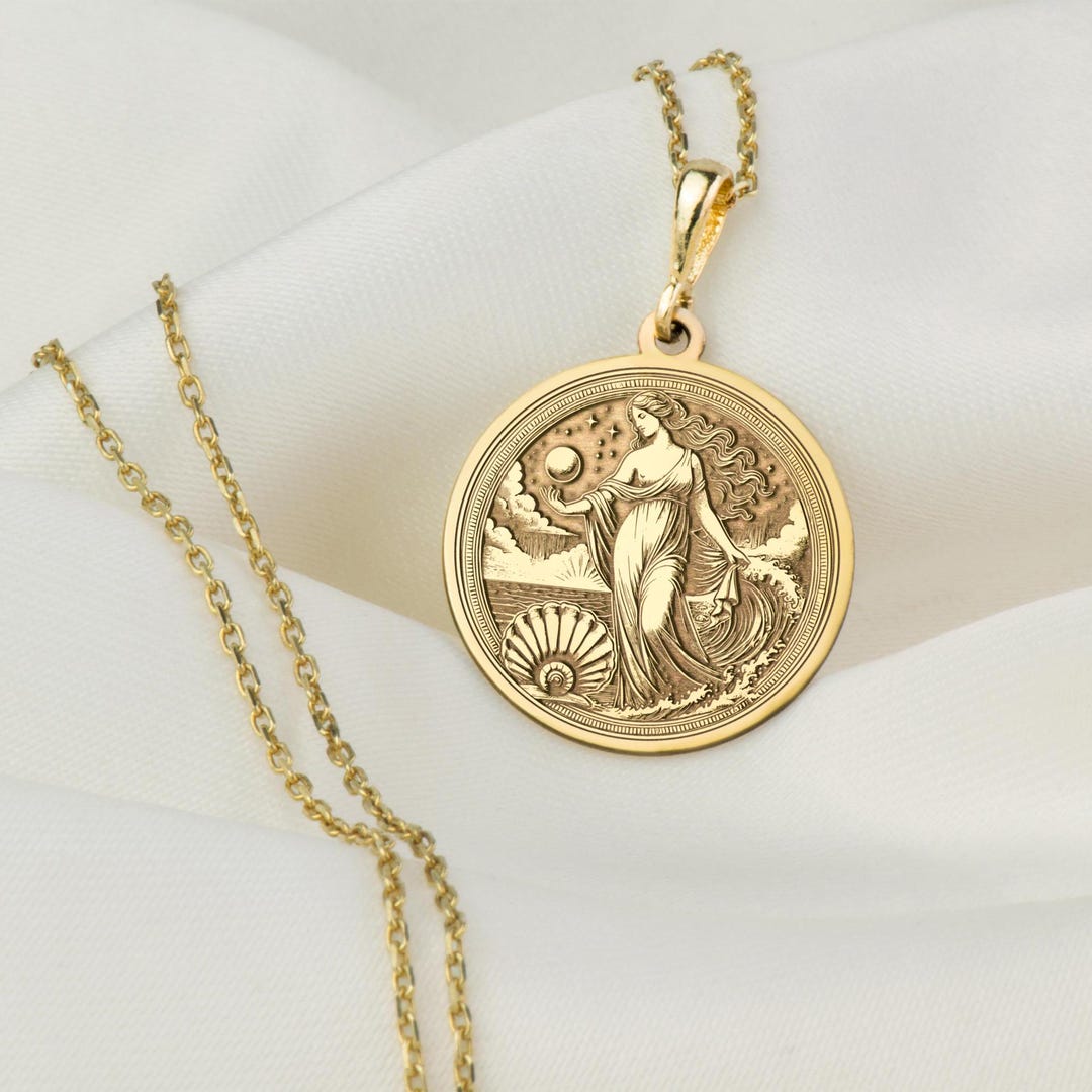14K Solid Gold Aphrodite Charm Necklace, Feminist Jewelry, Aphrodite ...