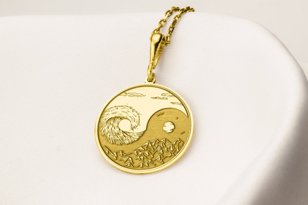 14K Solid Gold Yin Yang Necklace, Personalize Yin Yang Pendant, Tai Chi ...