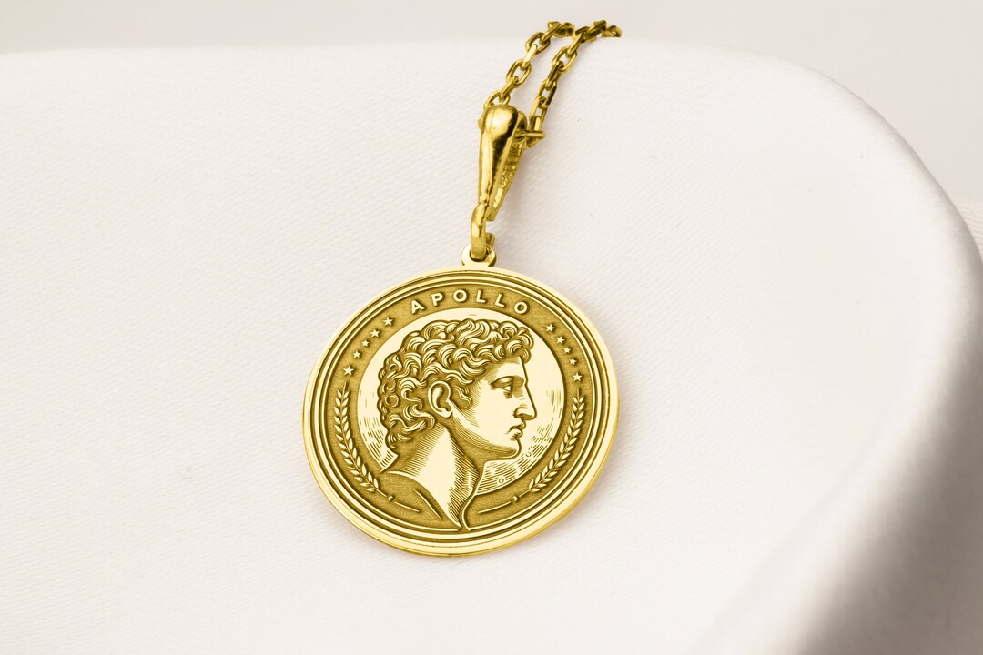 14K Solid Gold Apollo Pendant, Greek Mythology Apollo Charm Necklace ...