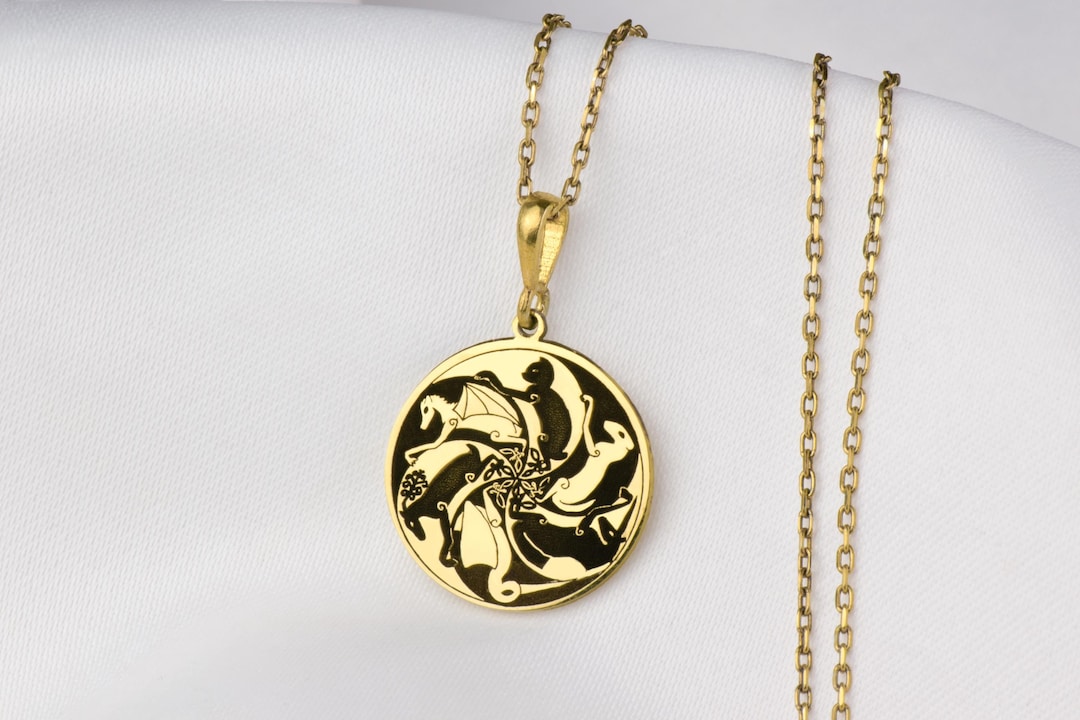 14K Solid Gold Animal With Spiral Wheel, Silver Animal Necklace, Rose ...