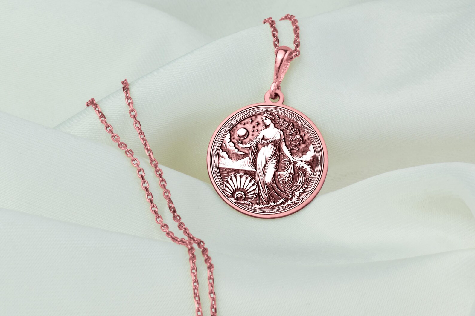 14K Solid Gold Aphrodite Charm Necklace, Feminist Jewelry, Aphrodite ...