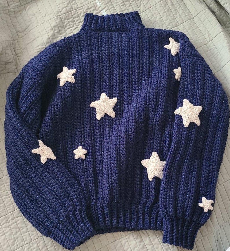 Coraline Inspired Star Sweater Crochet Pattern: Blue Sparkle, Glow-in ...