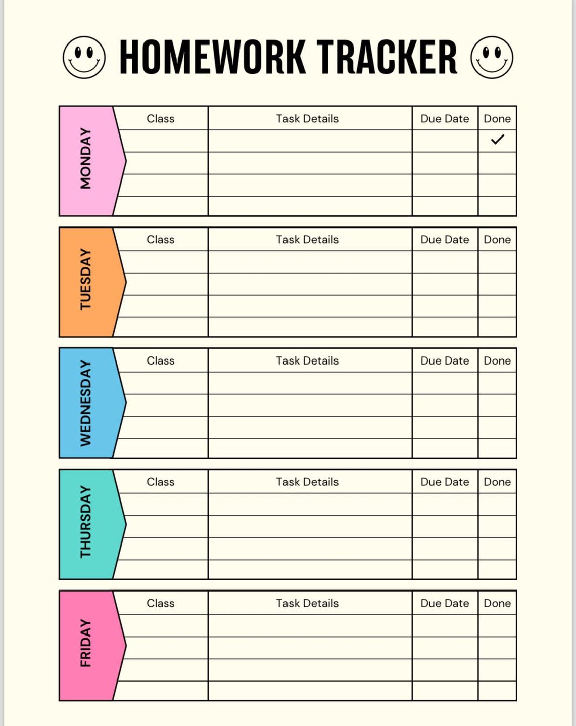 Homework Tracker, Digital Download, Pdf File, Instant Download ...