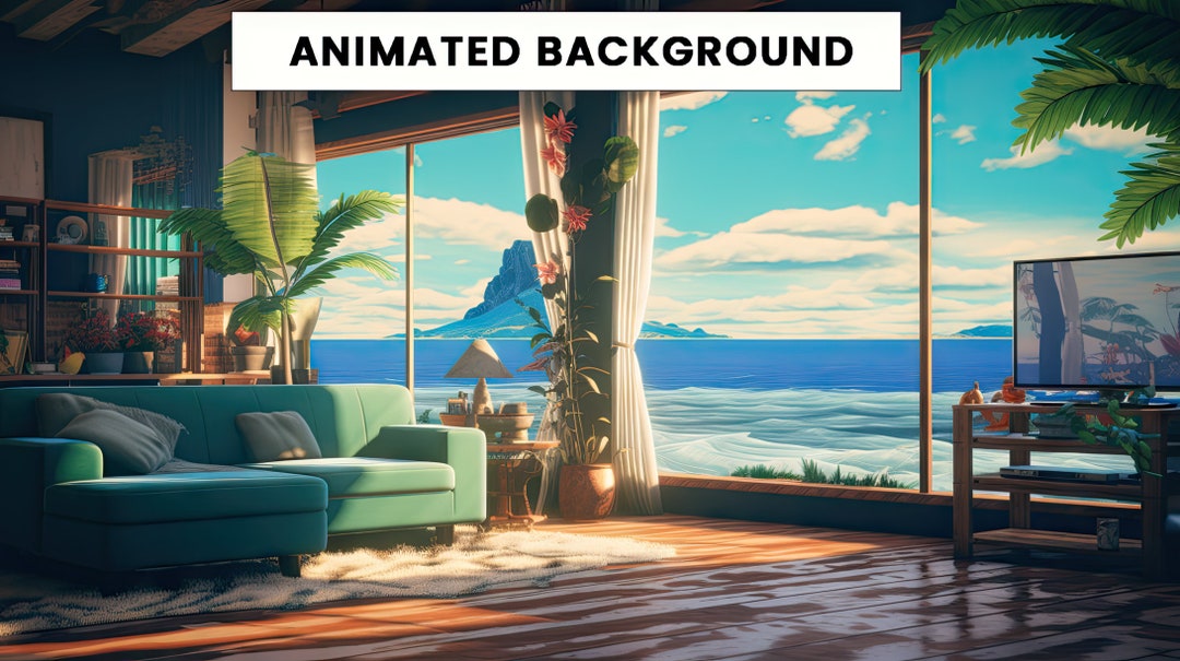 Animated Background Ocean Waves Living Room, Vtuber Overlay, Twitch ...