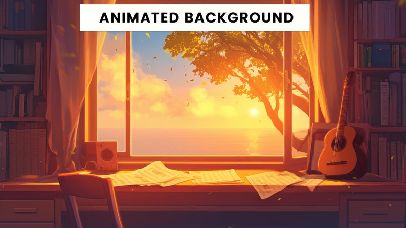 Animated Background Sunset View, Study Room, Vtuber Overlay, Twitch ...