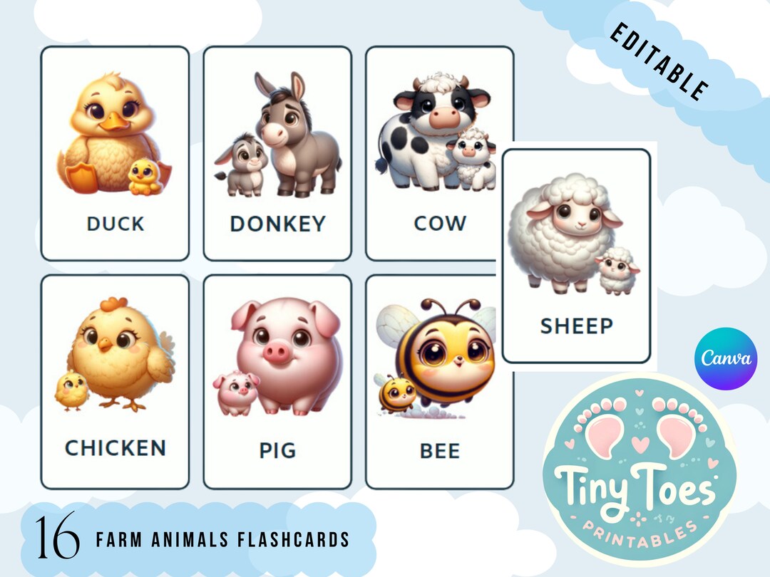 16 Farm Animal Cards * Montessori Flashcards * Pre-school Cards ...