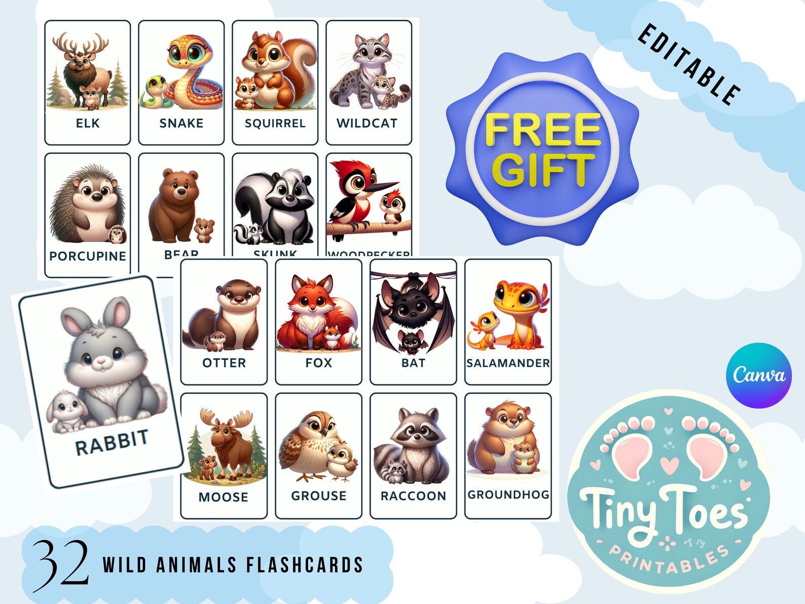 32 Wild Animals Flash Cards * Montessori Materials * Educational ...