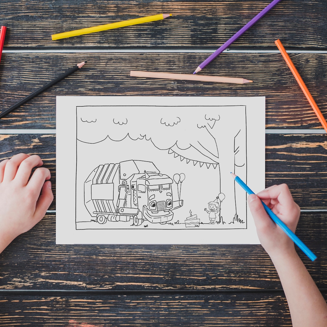 Printable Coloring Page Trash Truck Netflix Birthday Decoration Gran ...