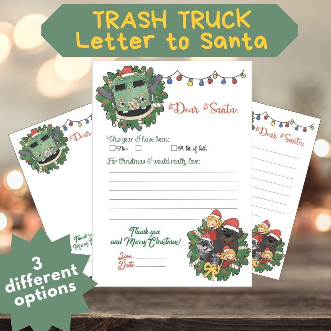 Trash Truck Letter to Santa Printable, Template Wish List Christmas ...