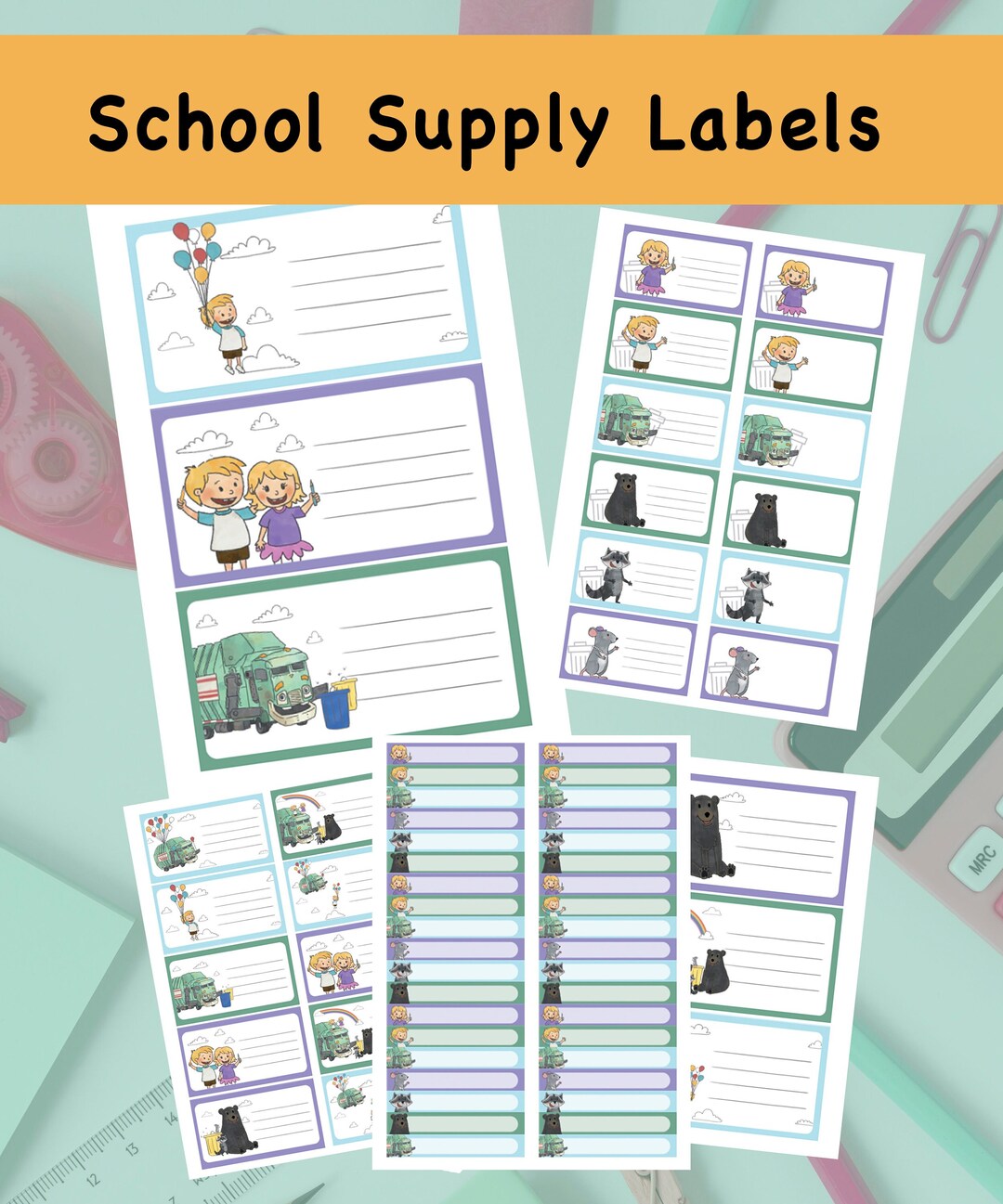 Printable Trash Truck Bundle School Supply Labels Stickers Tags Gran ...