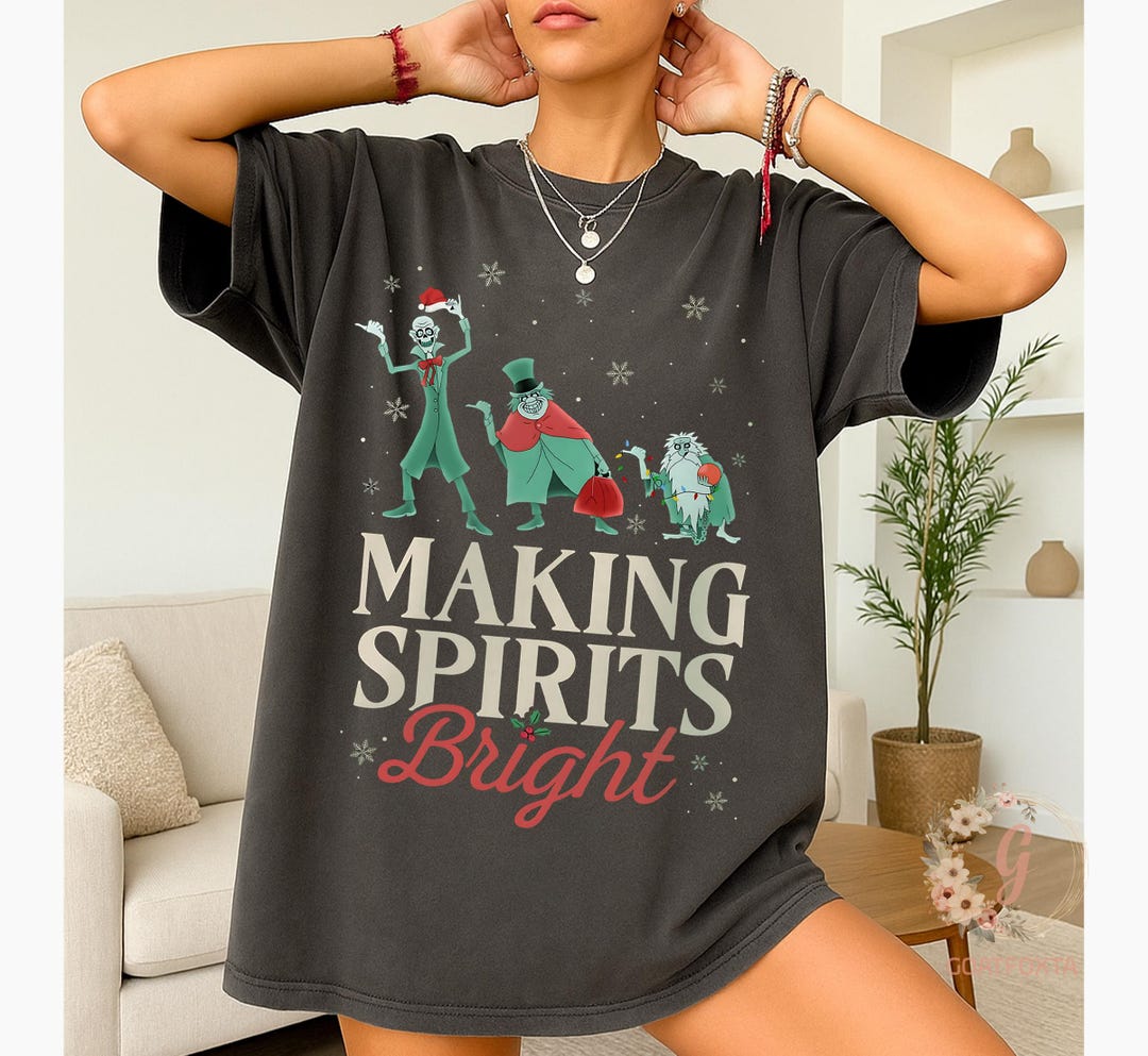 Making Spirits Bright Hitchhiking Ghosts Santa Hat Merry Christmas ...
