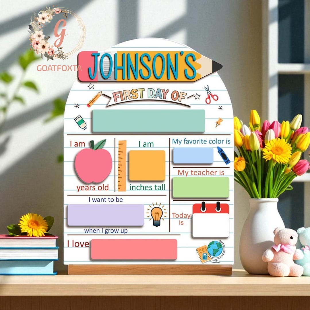 Personalized First Day School Sign, Custom Name Back to School Board ...
