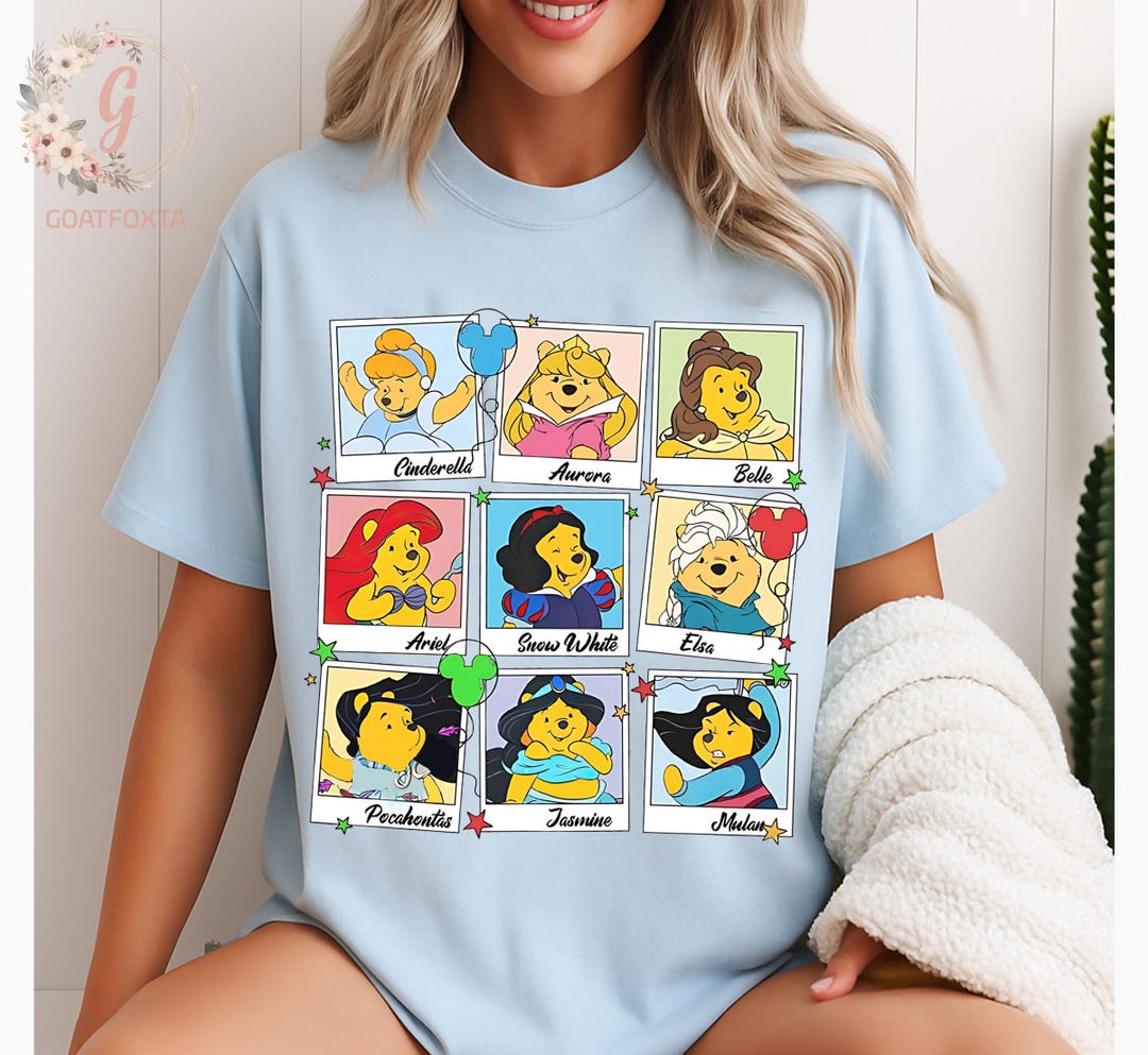 Winnie the Pooh Custom Disney Princess Belle Aurora Elsa Ariel T-shirt ...