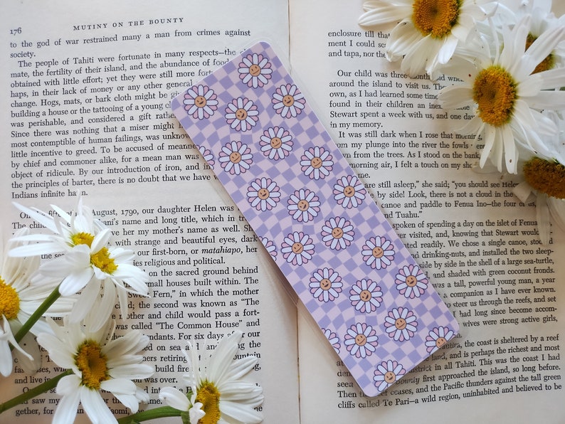 RETRO HAPPY FACE Flowers Bookmark Collection Double-sided Laminated ...