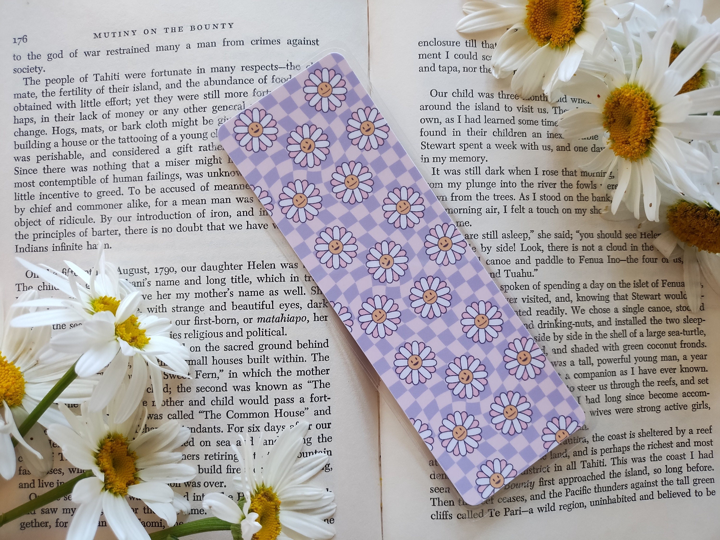 RETRO HAPPY FACE Flowers Bookmark Collection Double-sided Laminated ...