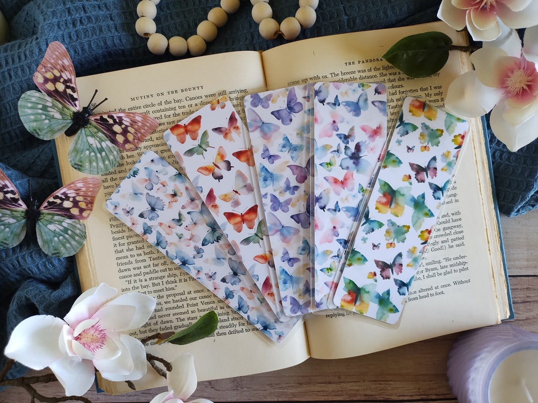 LIGHT WATERCOLOR BUTTERFLIES Bookmark Collection Double-sided Laminated ...