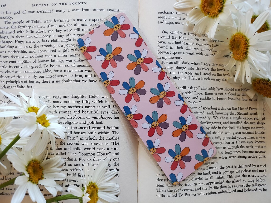 RETRO HAPPY FACE Flowers Bookmark Collection Double-sided Laminated ...