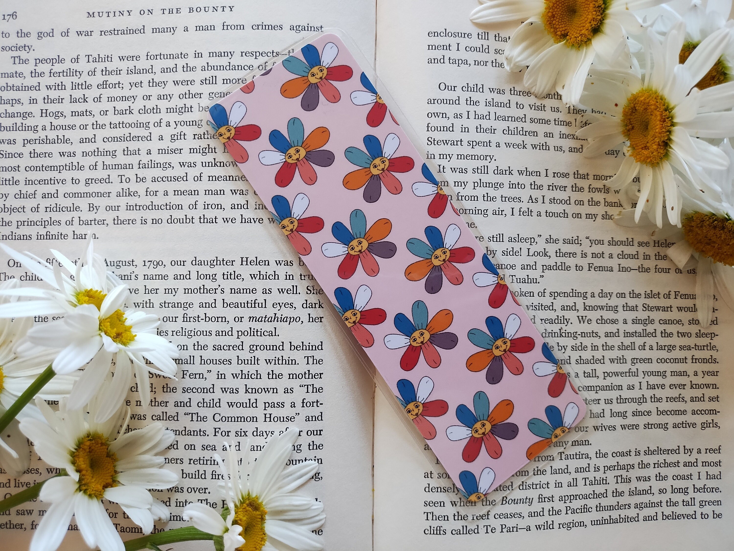 RETRO HAPPY FACE Flowers Bookmark Collection Double-sided Laminated ...