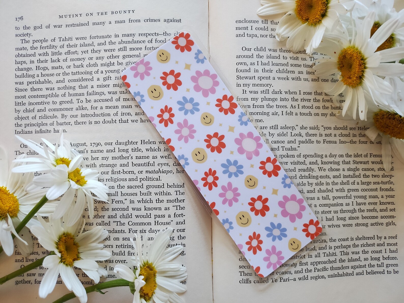 RETRO HAPPY FACE Flowers Bookmark Collection Double-sided Laminated ...