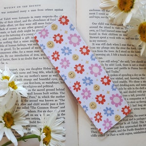 RETRO HAPPY FACE Flowers Bookmark Collection Double-sided Laminated ...