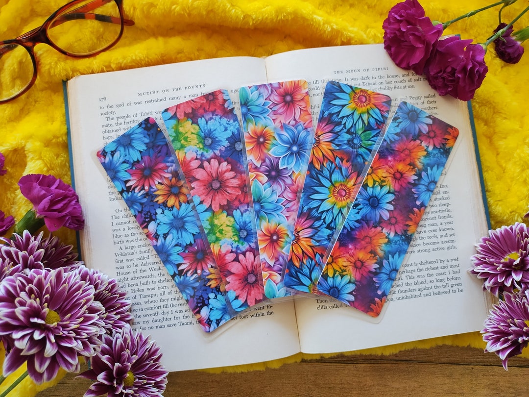 TIE-DYE HIPPIE Floral Bookmark Collection Double-sided Laminated ...