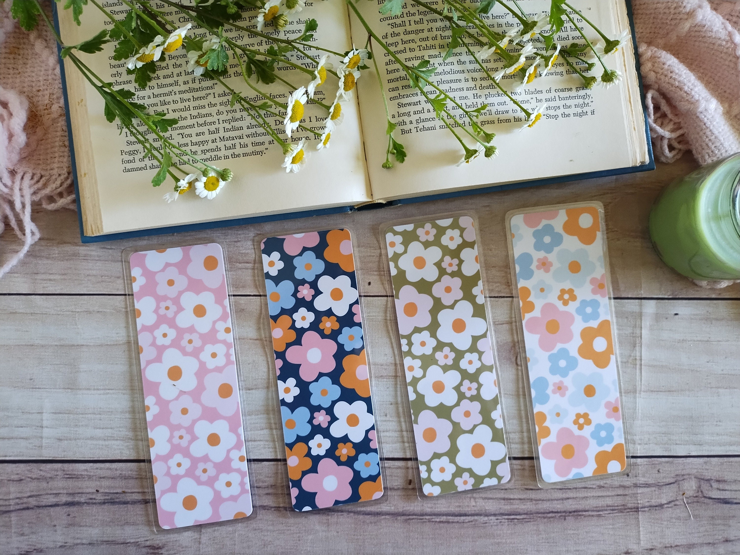 RETRO FLOWER GIRL Bookmark Collection Double-sided Laminated Bookmarks ...