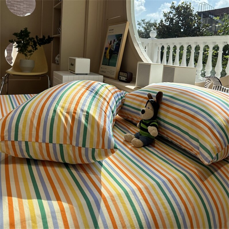 Rainbow Striped Sheet Set Striped Top/fitted Set With 2 Striped ...