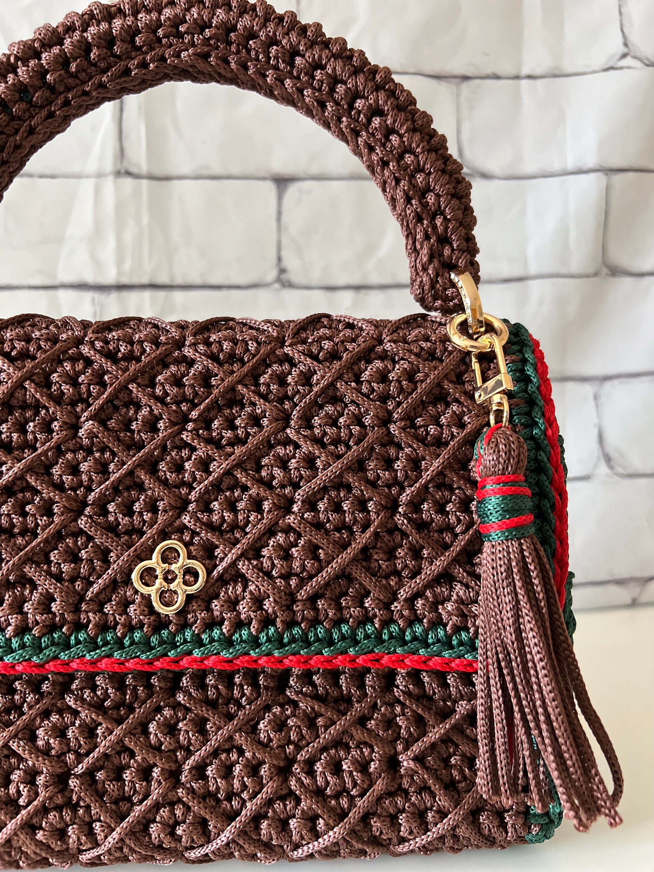 Handmade Crochet Mocha Brown Handbag Chic Evening Bag, Designer Style ...
