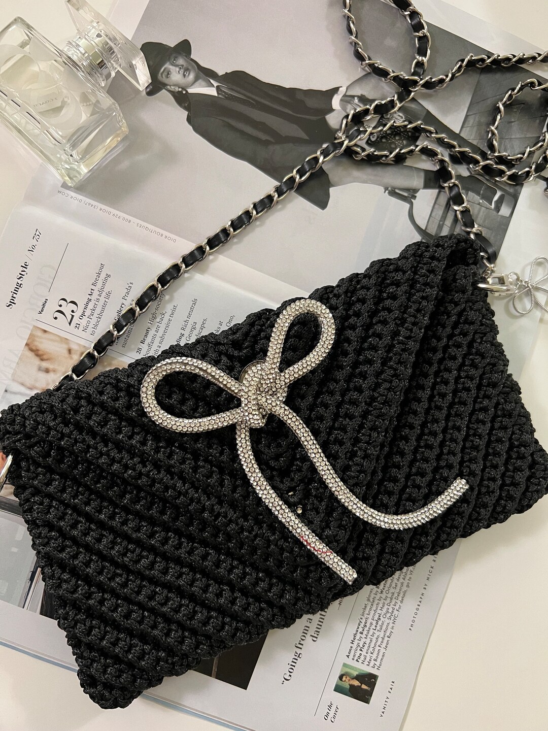 Black Envelope Handbag ~ Handmade Crochet Bag, Designer Style, Elegant ...