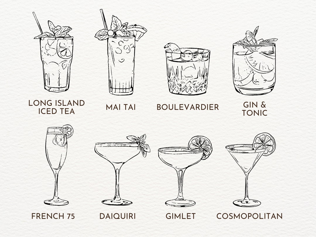 Hand Drawn Cocktail Icons Digital Cocktail Clipart Classic Drink ...