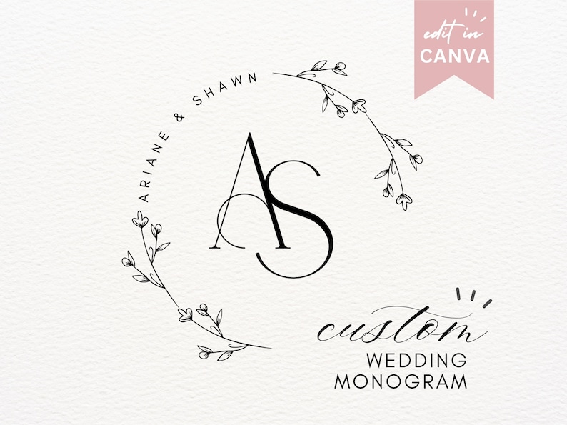 Elegant Wedding Monogram Template Floral Wedding Monogram Logo Modern ...