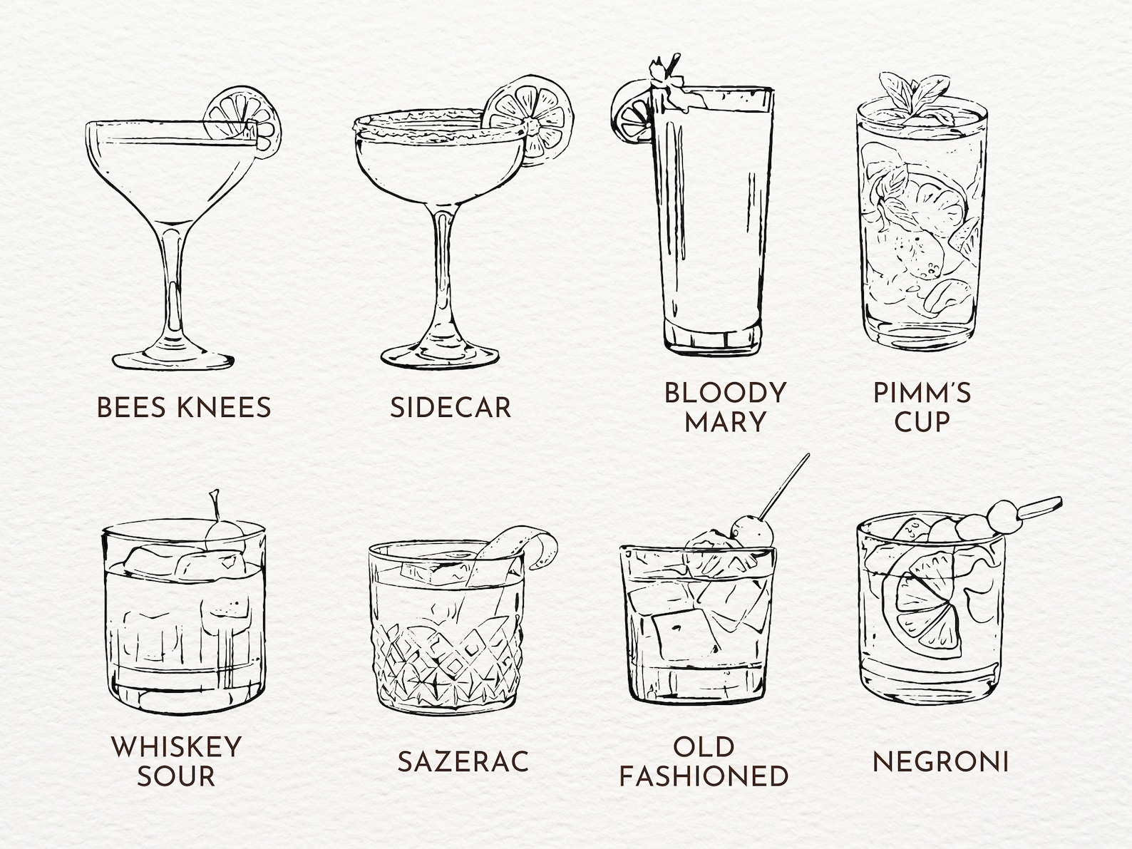 Hand Drawn Cocktail Icons Digital Cocktail Clipart Classic Drink ...