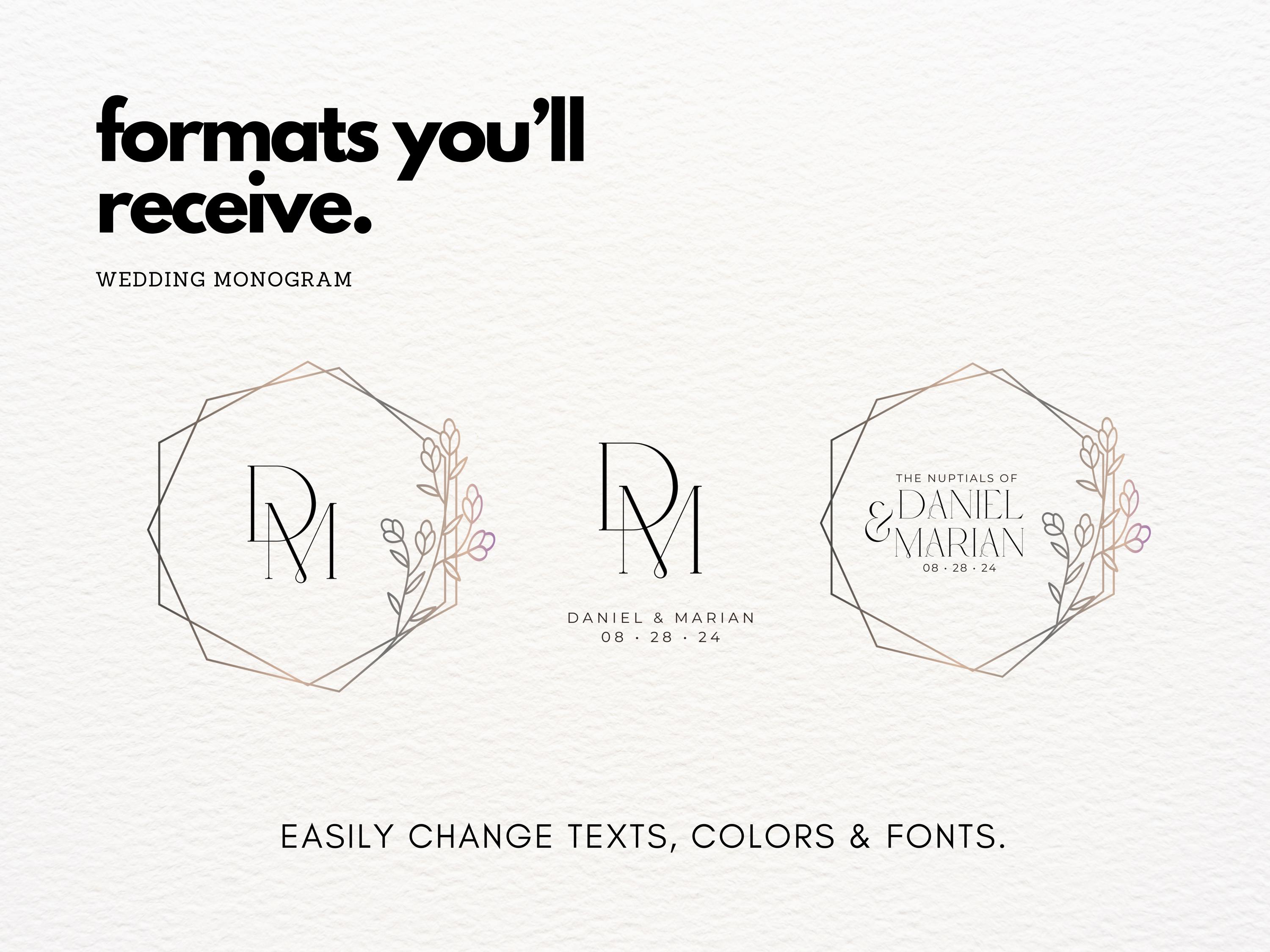 Editable Wedding Monogram Template Elegant Modern Monogram Wedding ...