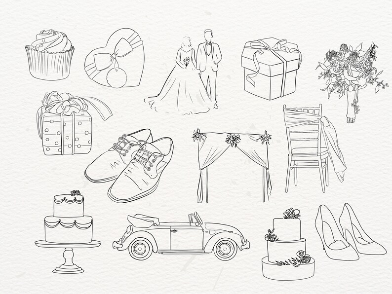 36 Handdrawn Wedding Icons Handdrawn Wedding Illustrations Wedding ...