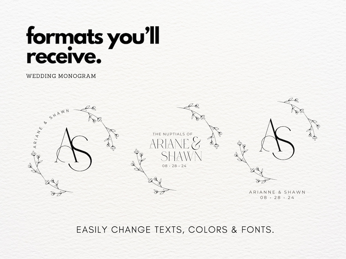 Elegant Wedding Monogram Template Floral Wedding Monogram Logo Modern ...