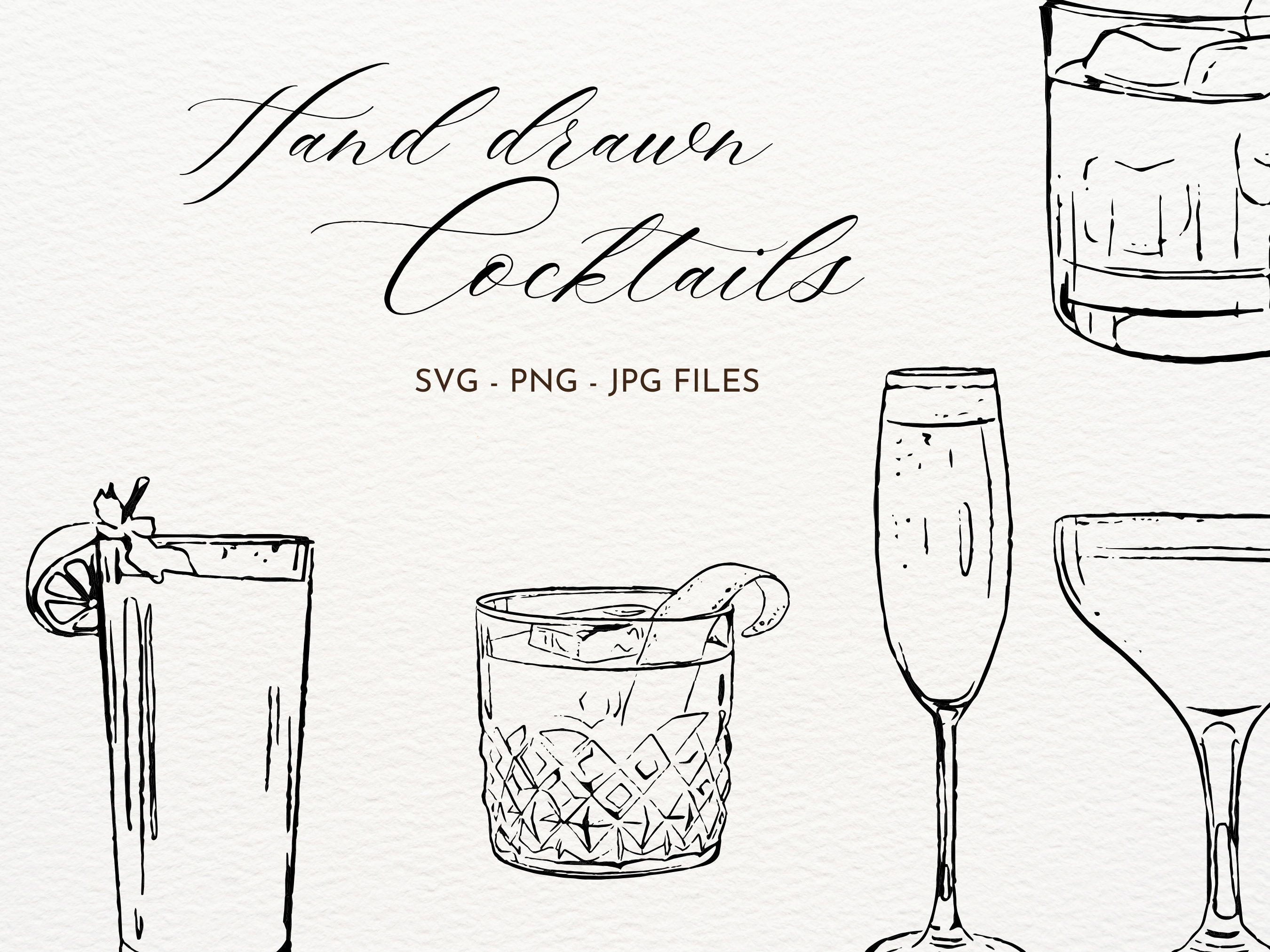 Hand Drawn Cocktail Icons Digital Cocktail Clipart Classic Drink ...