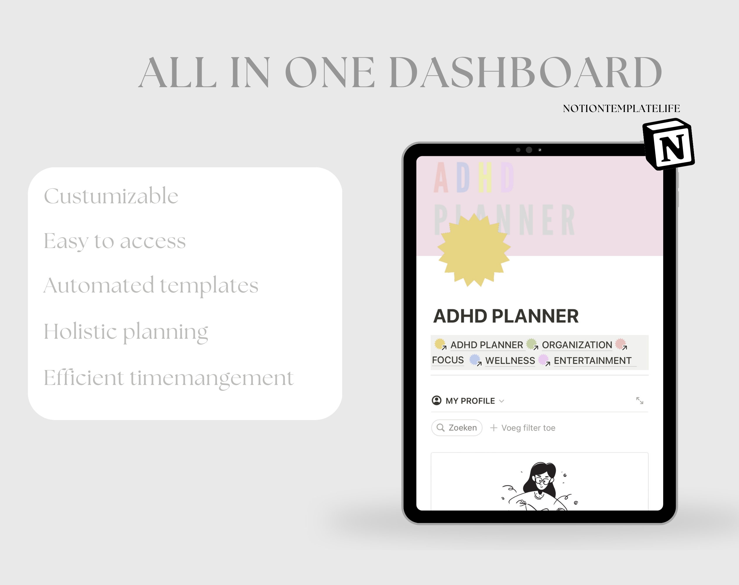 ADHD Notion Template Student ADHD Planner Notion Dashboard ADHD Digital ...