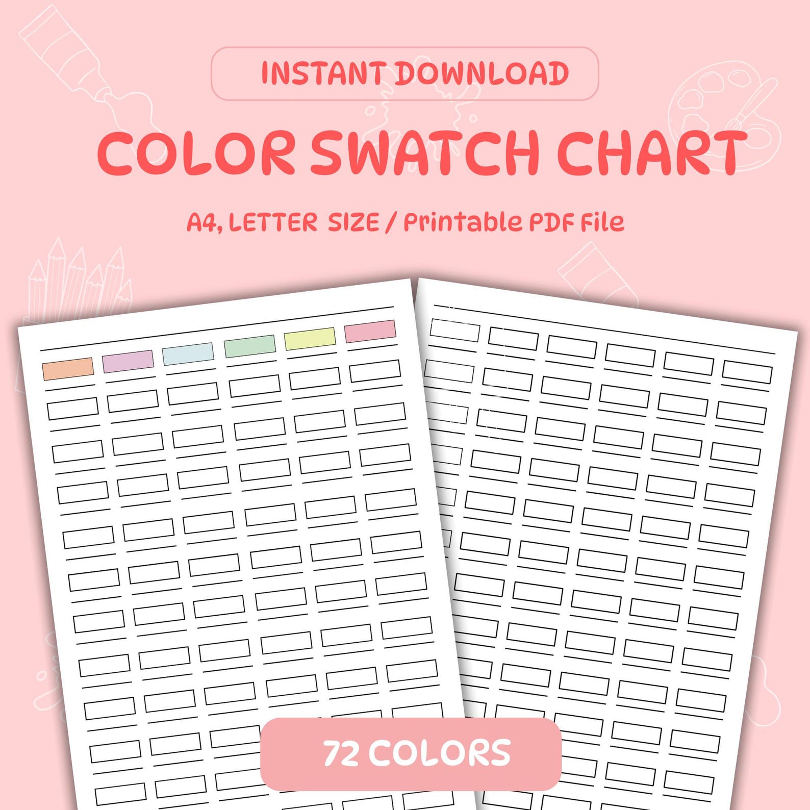 Blank Color Swatch Chart: Marker, Paint, Pencil (printable PDF) - Etsy