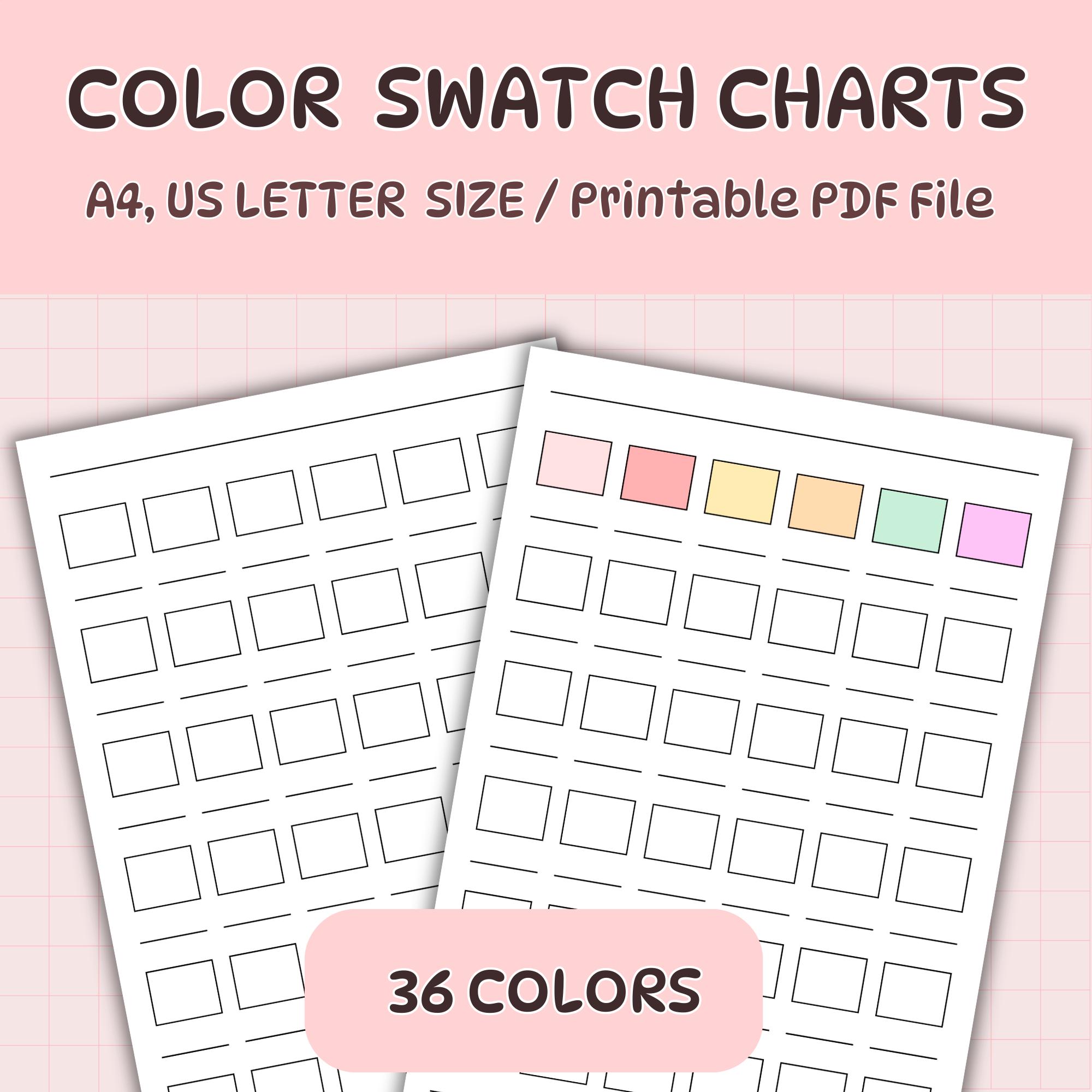 Color Swatch Chart,36 Color,blank Color Chart,printable Color Swatch ...