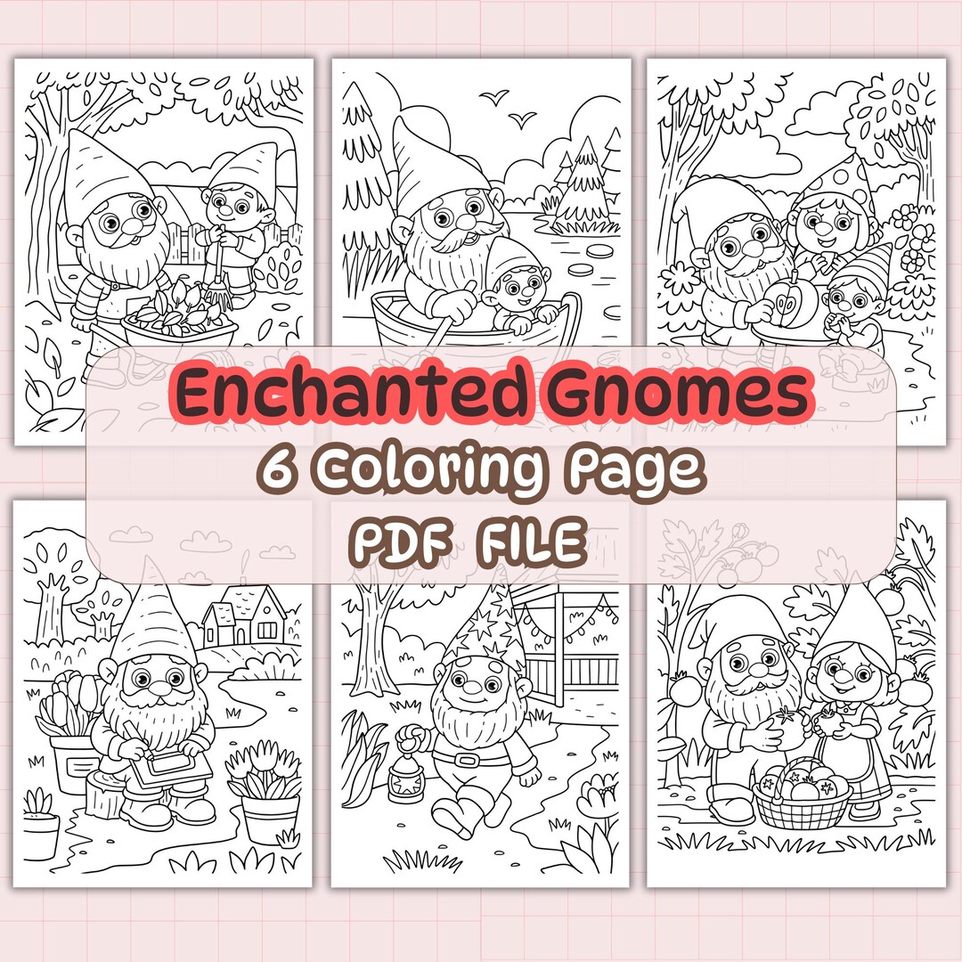 Enchanted Gnomes :coloring Page Printable, Whimsical Fantasy Gnome Art ...