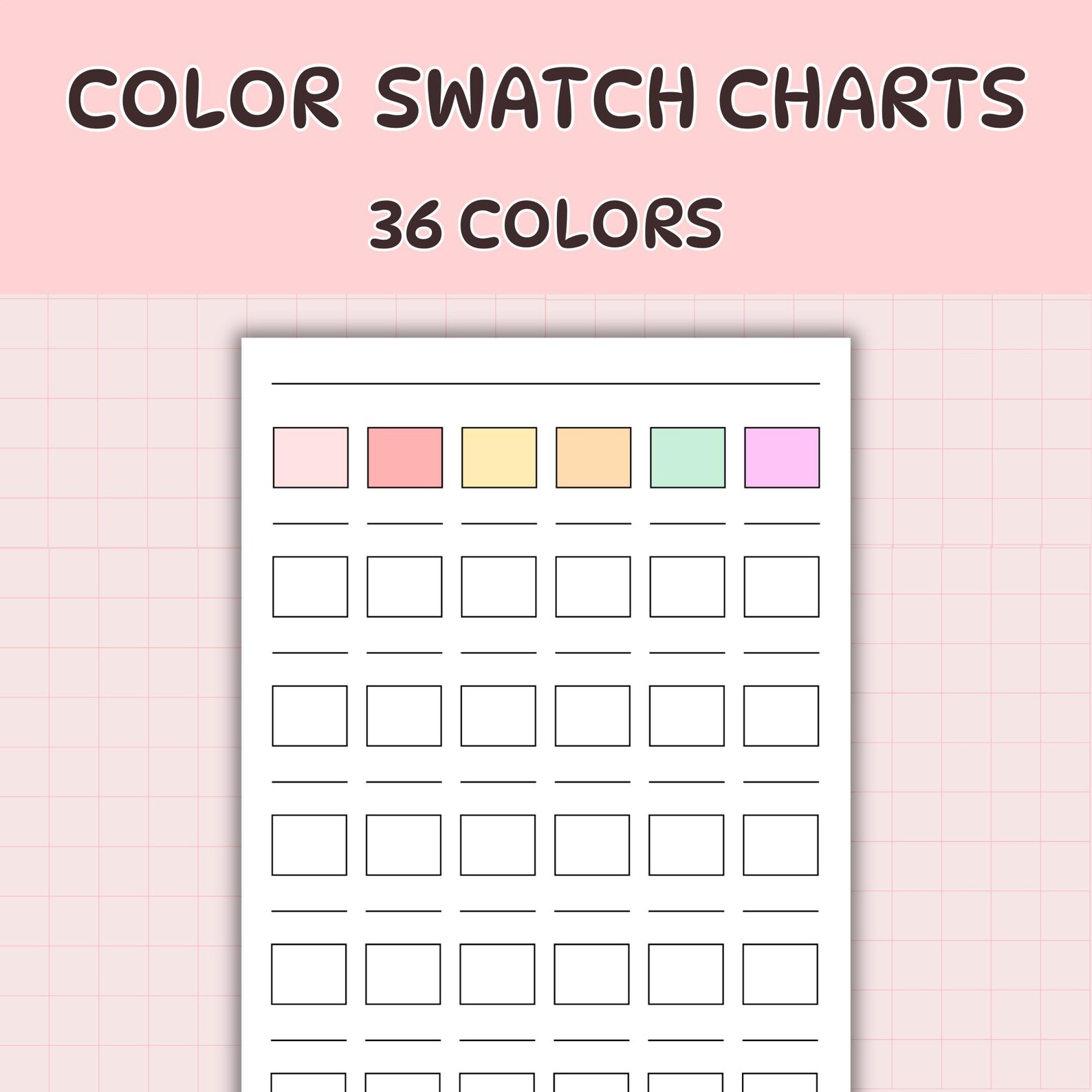 Color Swatch Chart,36 Color,blank Color Chart,printable Color Swatch ...