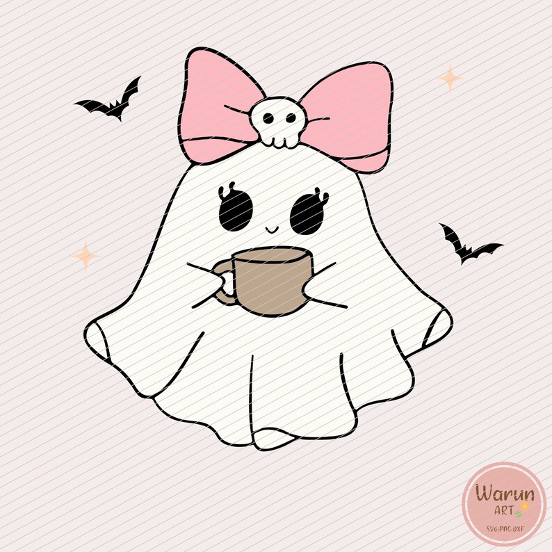 Cute Ghost Drinking Coffee Png Shirts,trendy Halloween Png,halloween ...