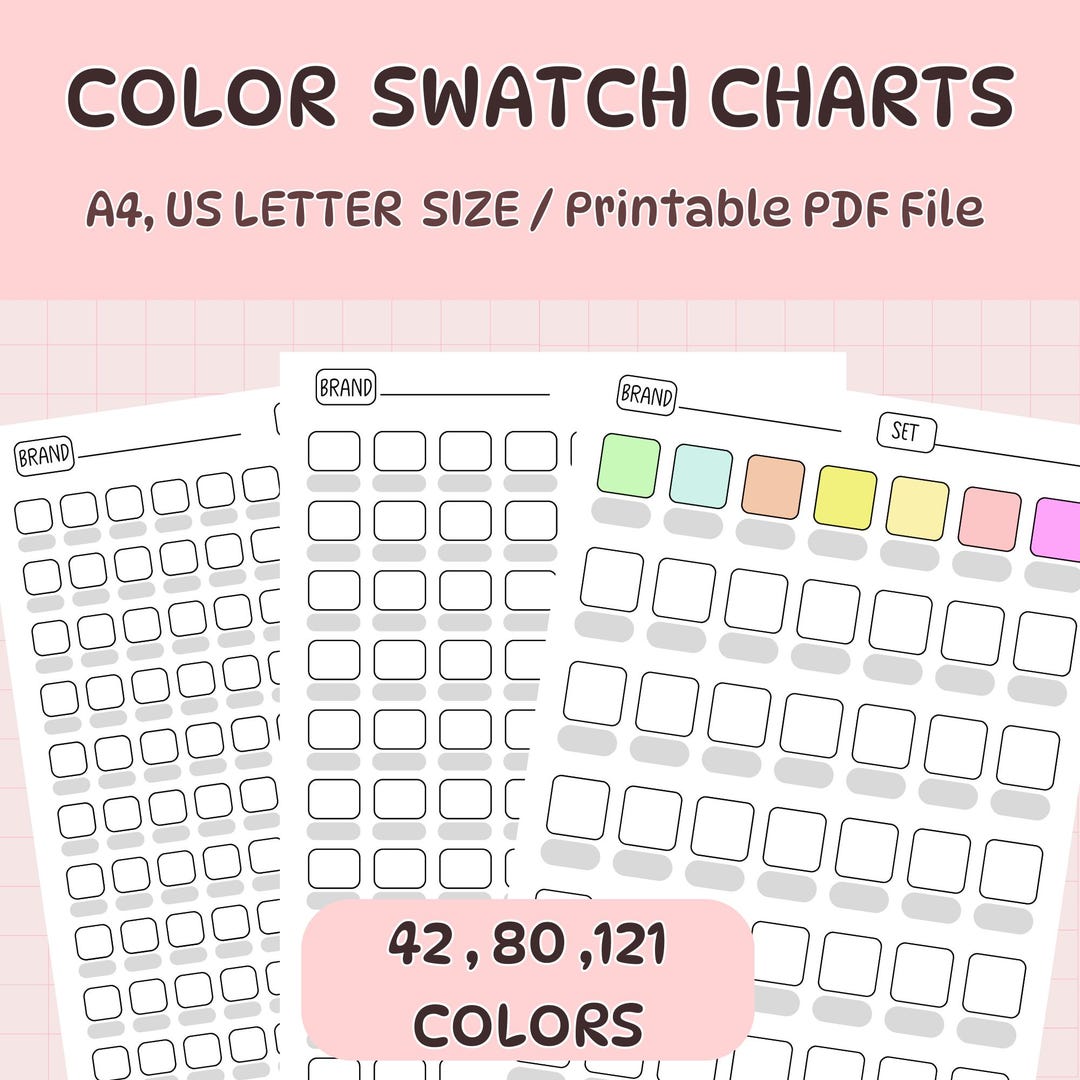 Printable Color Swatch Chart: Marker, Paint, Pencil (PDF) - Etsy
