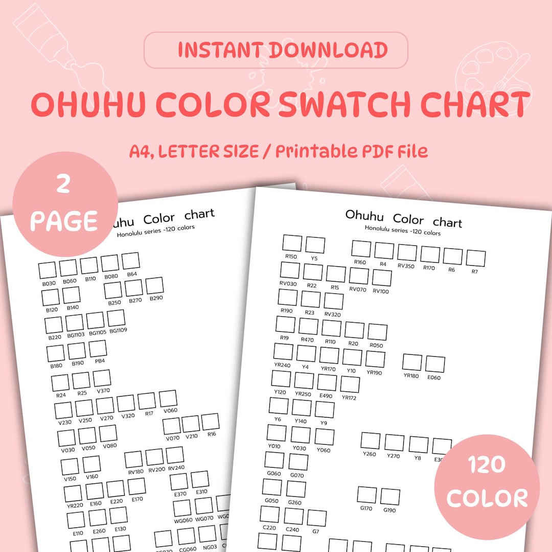 Ohuhu Honolulu 120 Color Chart: Printable Marker Swatch (PDF Download ...