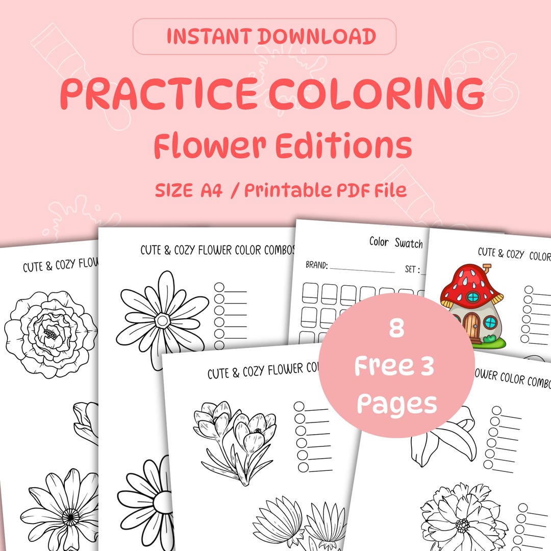 Flower Coloring Practice: Blending, Shading, Swatch Charts (PDF File ...