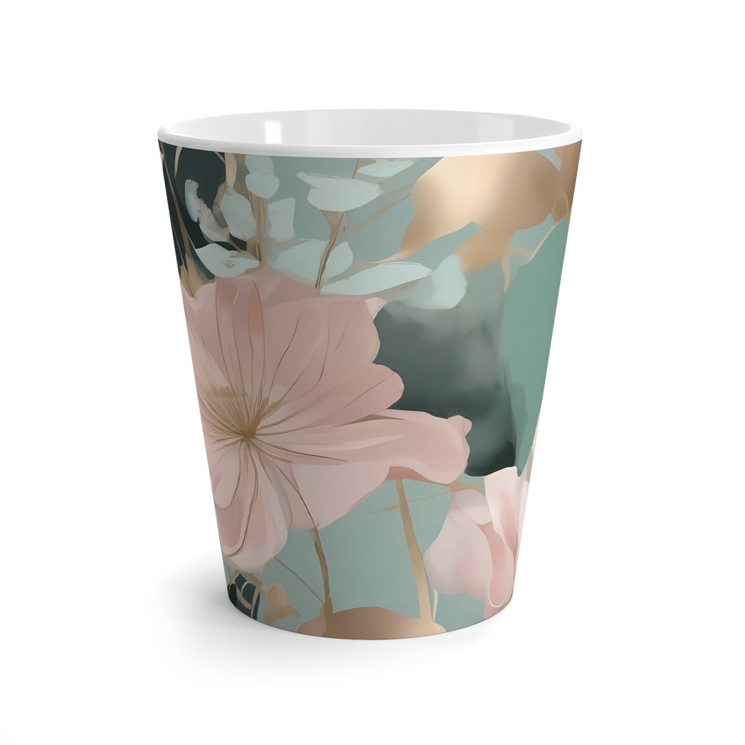 Minimalist Japandi-style Ceramic Latte Mug, 12oz Floral Coffee Cup With ...