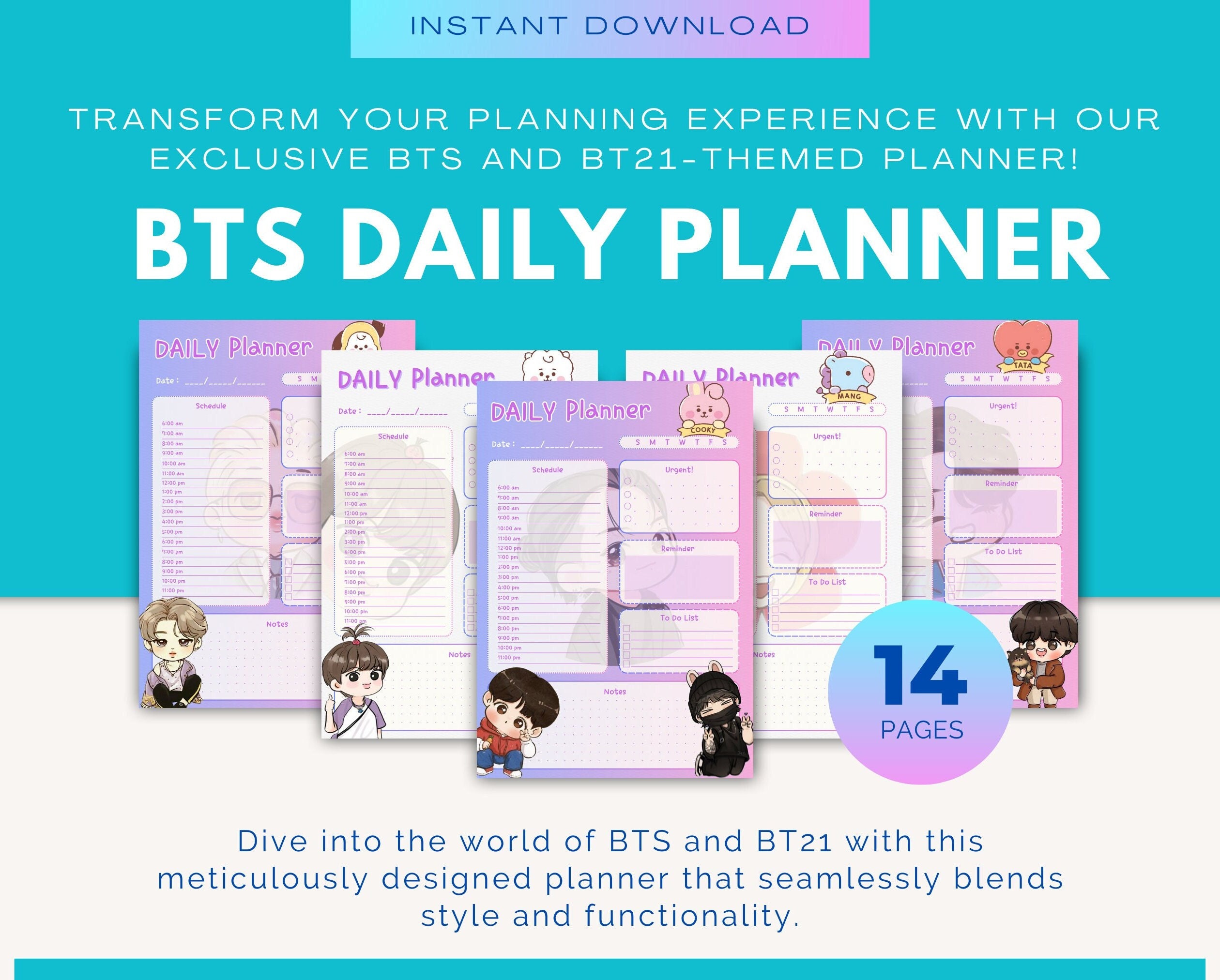 BTS Daily Planner BT21 Daily Planner KPOP Stationery Journal A4 Planner ...