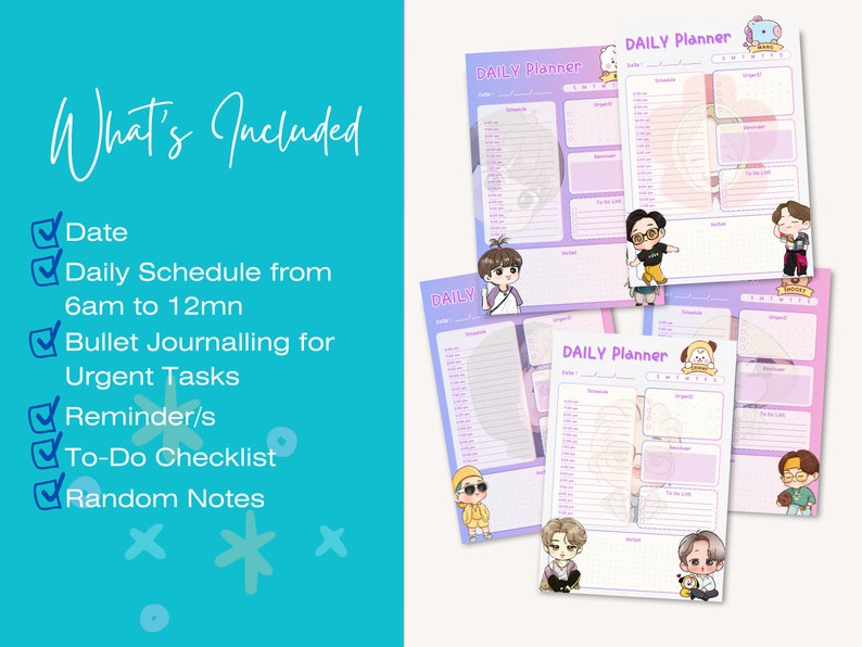 BTS Daily Planner | BT21 Daily Planner | KPOP Stationery Journal | A4 ...