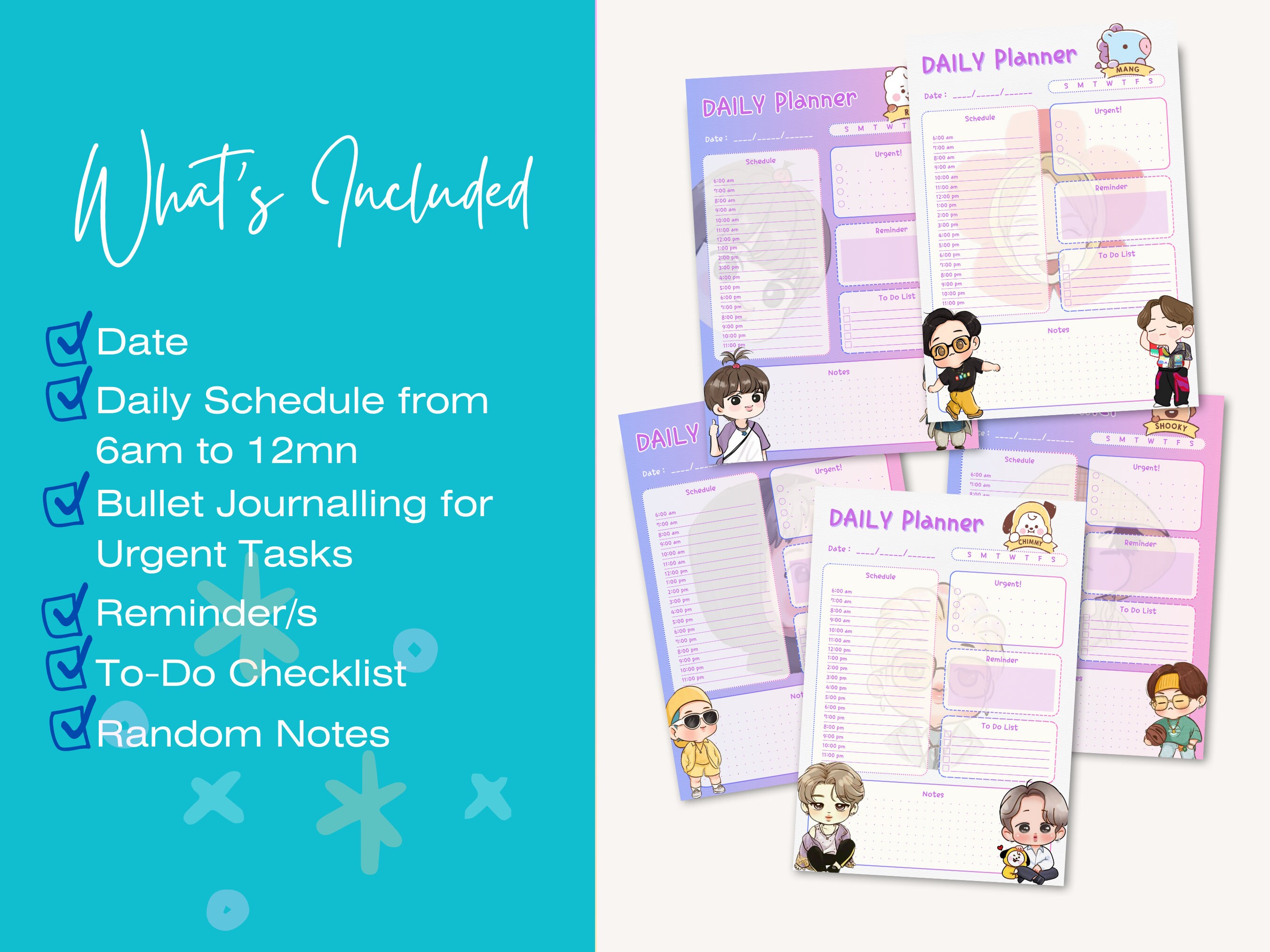 BTS Daily Planner | BT21 Daily Planner | KPOP Stationery Journal | A4 ...